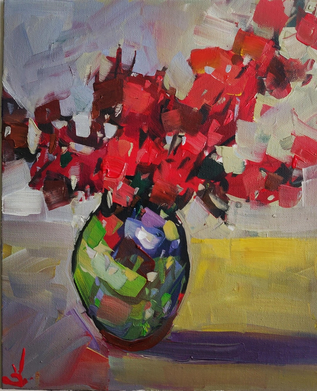 Red Flowers Oil Painting | Impressionist Wall Decor - Etsy Australia