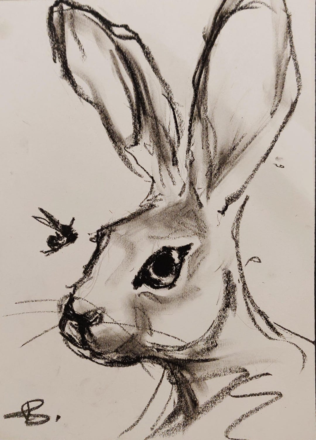 Hare Drawing Oil Pastel Minimalist Wall Décor - Etsy