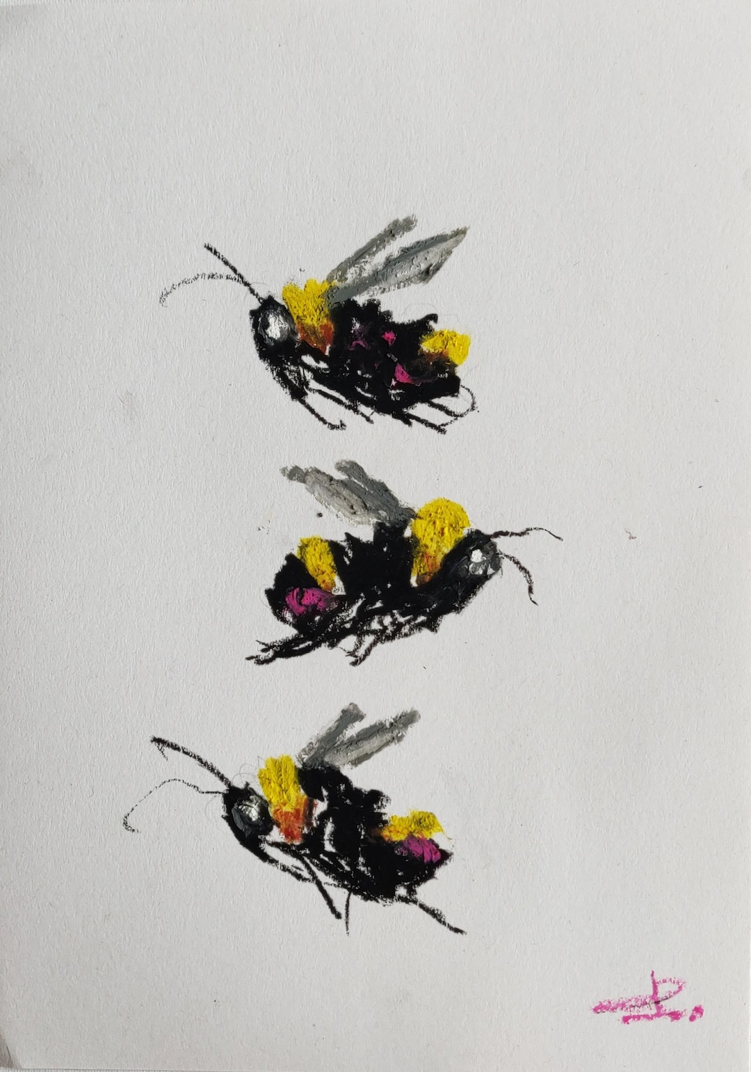 Bumble Bees Oil Pastel Drawing | Minimalist Wall Décor - Etsy