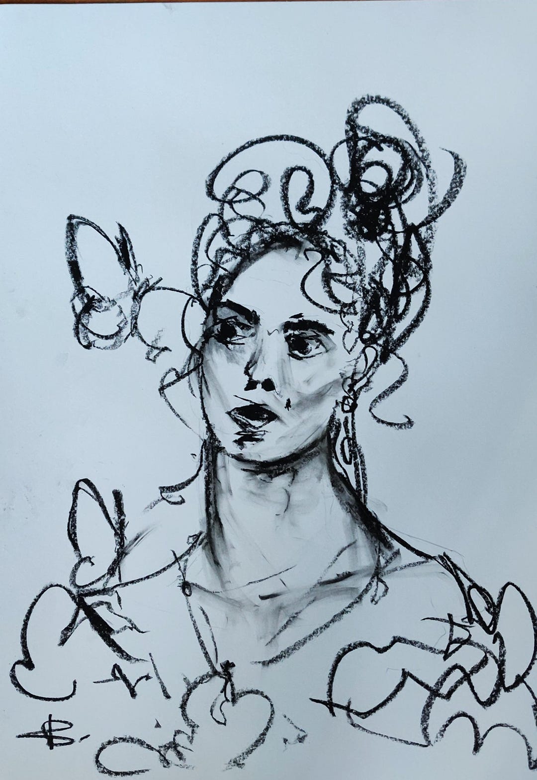 Regal Woman Portrait Oil Pastel Drawing | Minimalist Wall Décor - Etsy