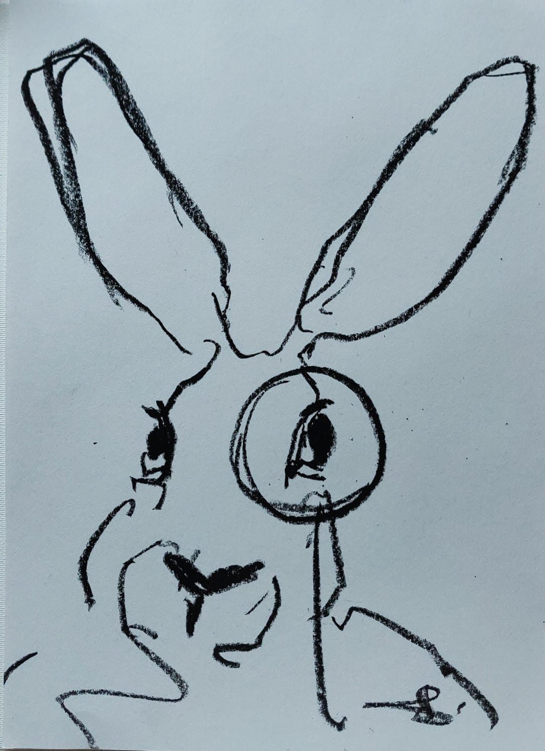 Curious Hare Oil Pastel Drawing | Minimalist Contemporary Décor - Etsy