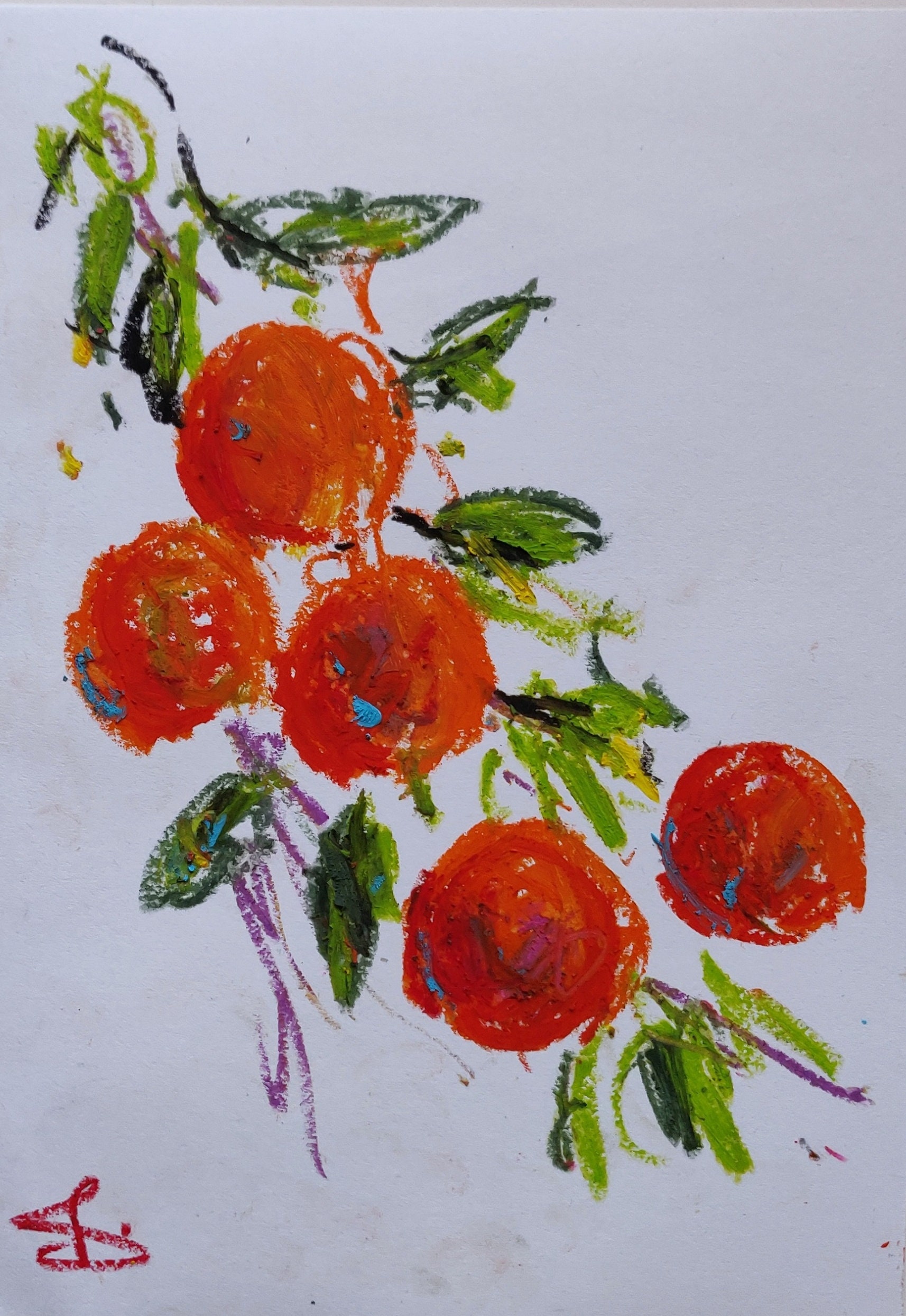 Orange Tree Drawing | Original Oil Pastel Kitchen Décor - Etsy