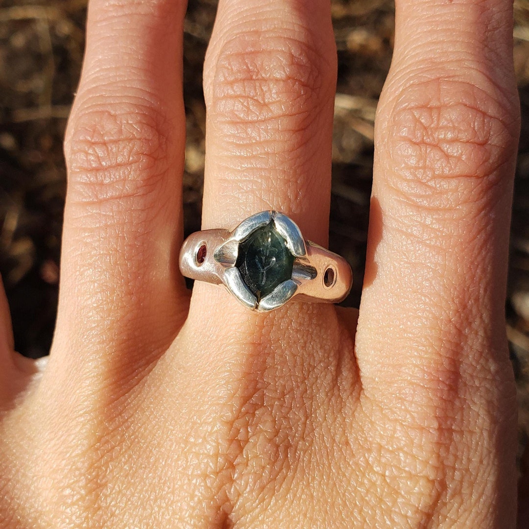 Sapphire Heart Dagger Silver Ring - Etsy