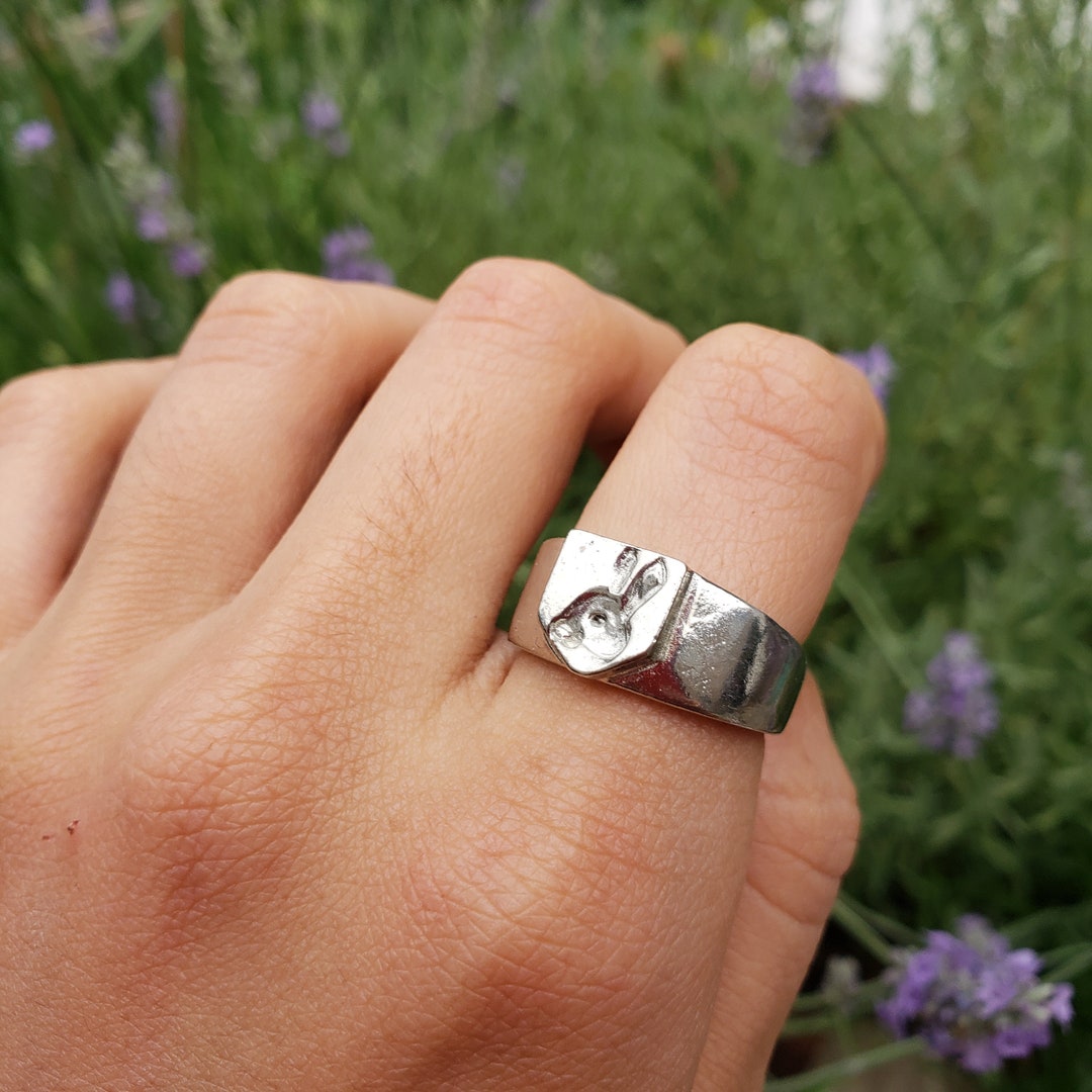 Rabbit Head Wax Seal Signet Ring - Etsy