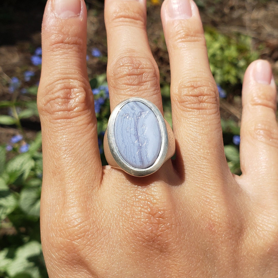 Caduceus Blue Lace Agate Signet Ring - Etsy