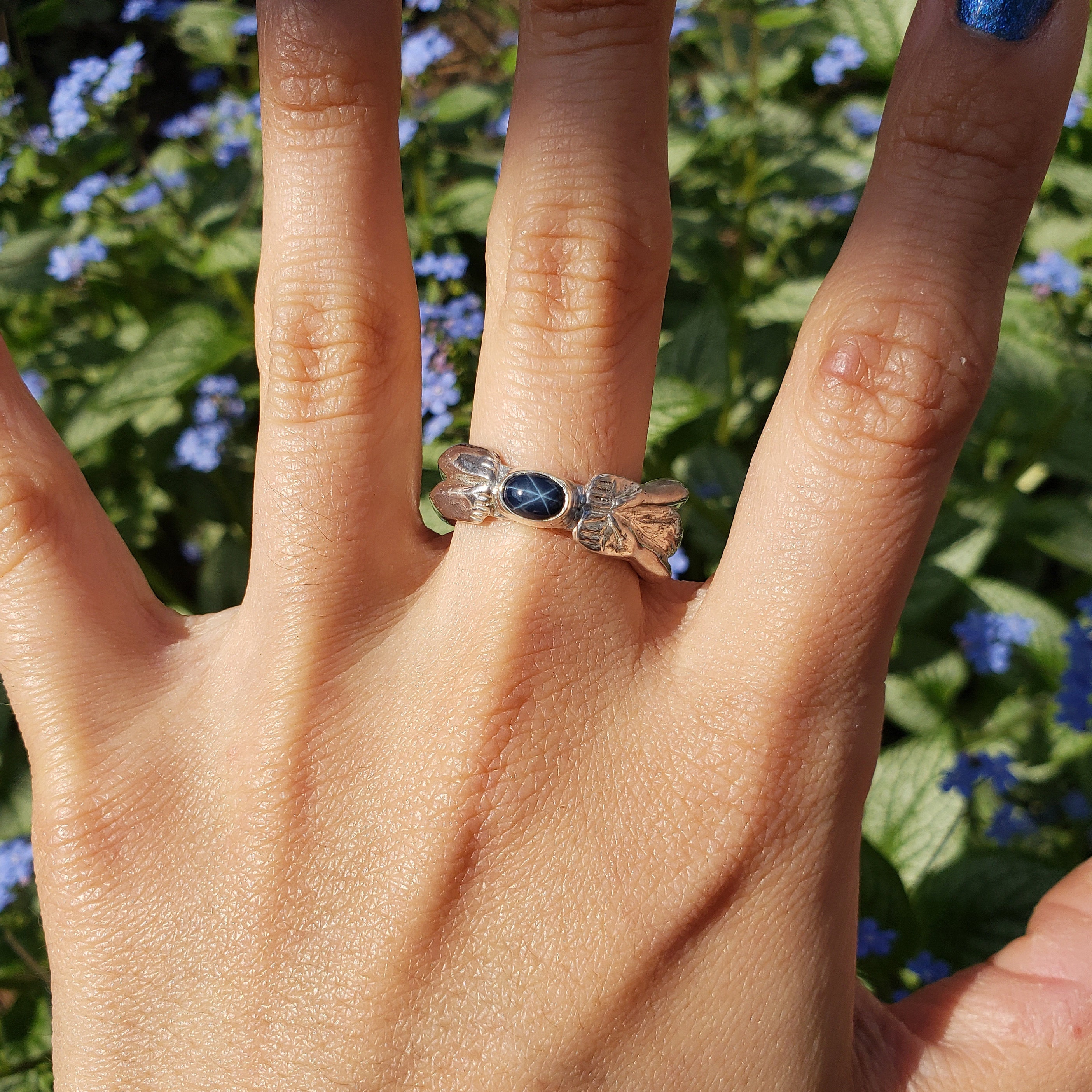 Blue star sapphire back bend ring | Etsy