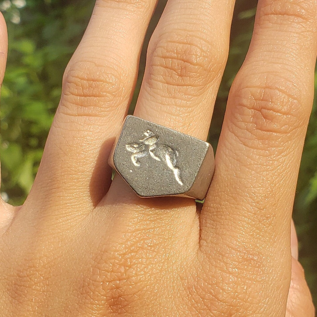 Bunny Riding Wax Seal Signet Ring - Etsy