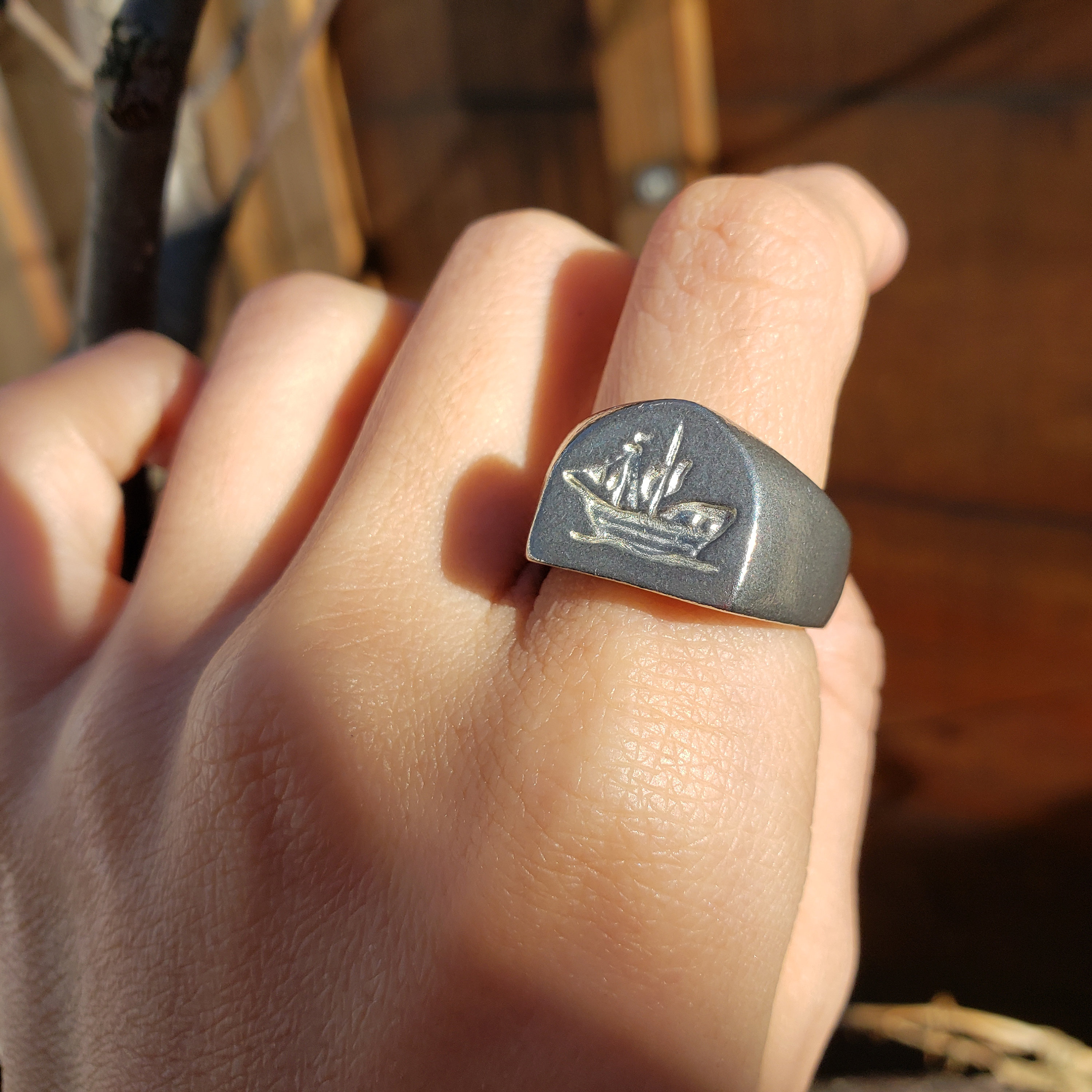 Boat wax seal signet ring | Etsy