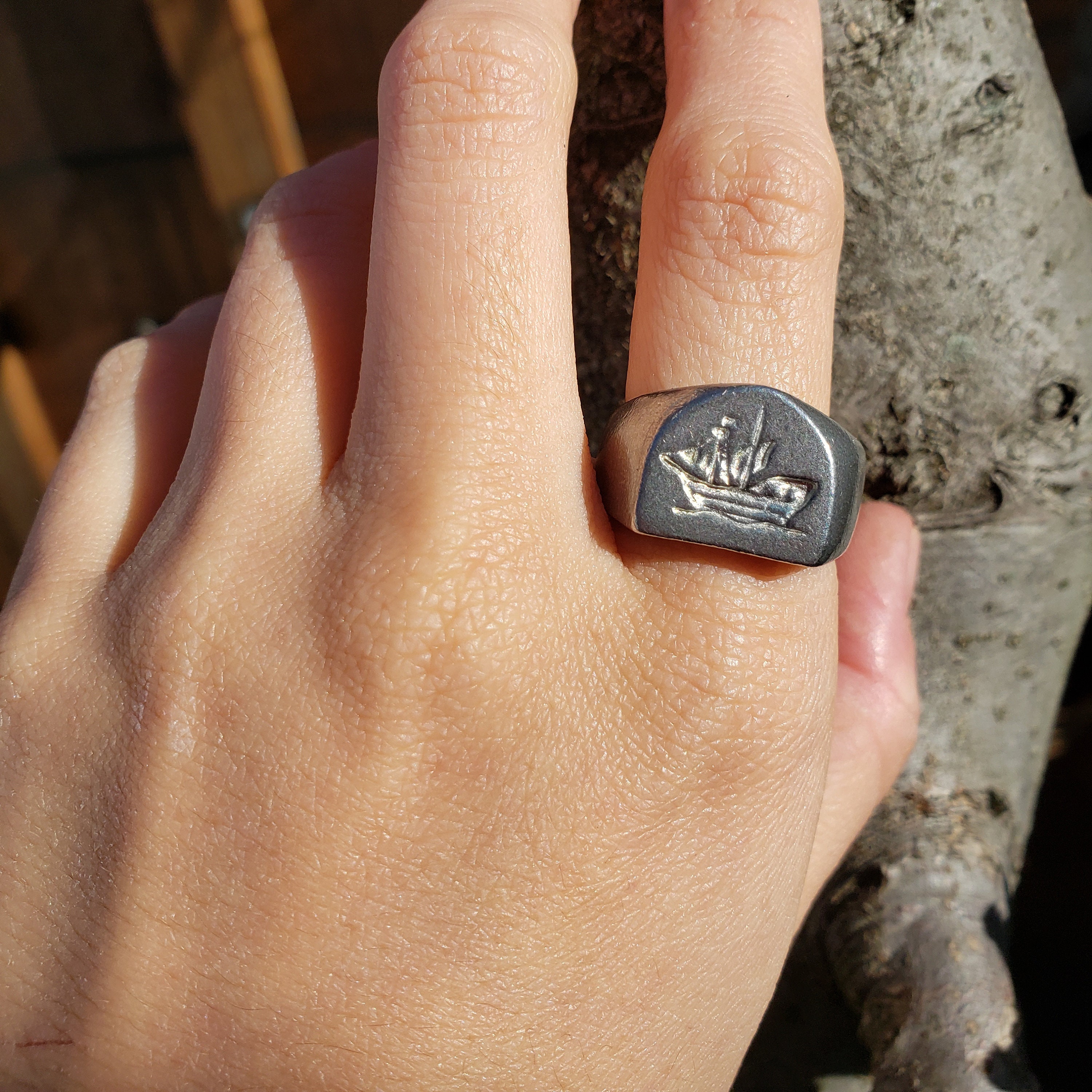 Boat wax seal signet ring | Etsy