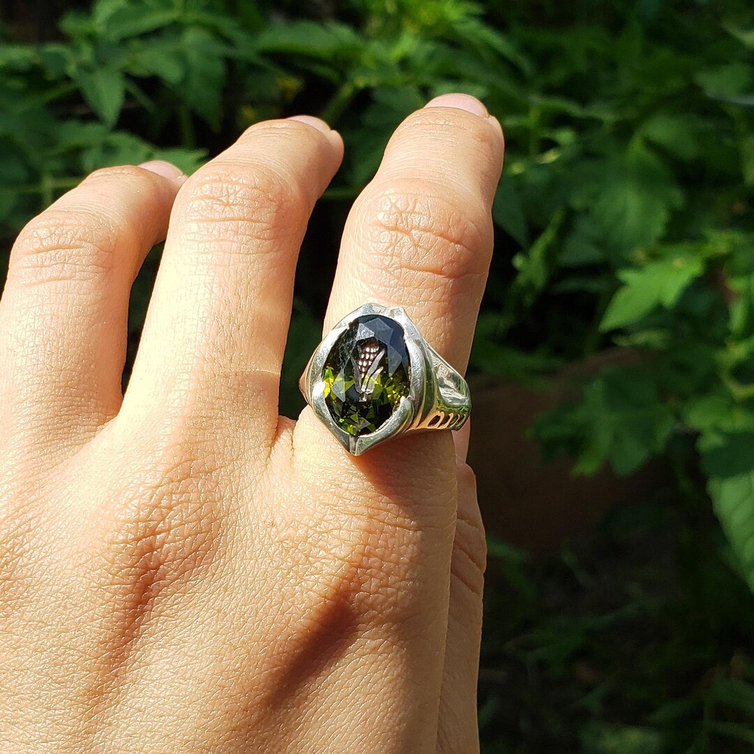Corn Intaglio Green Sapphire and Topaz Silver Ring - Etsy