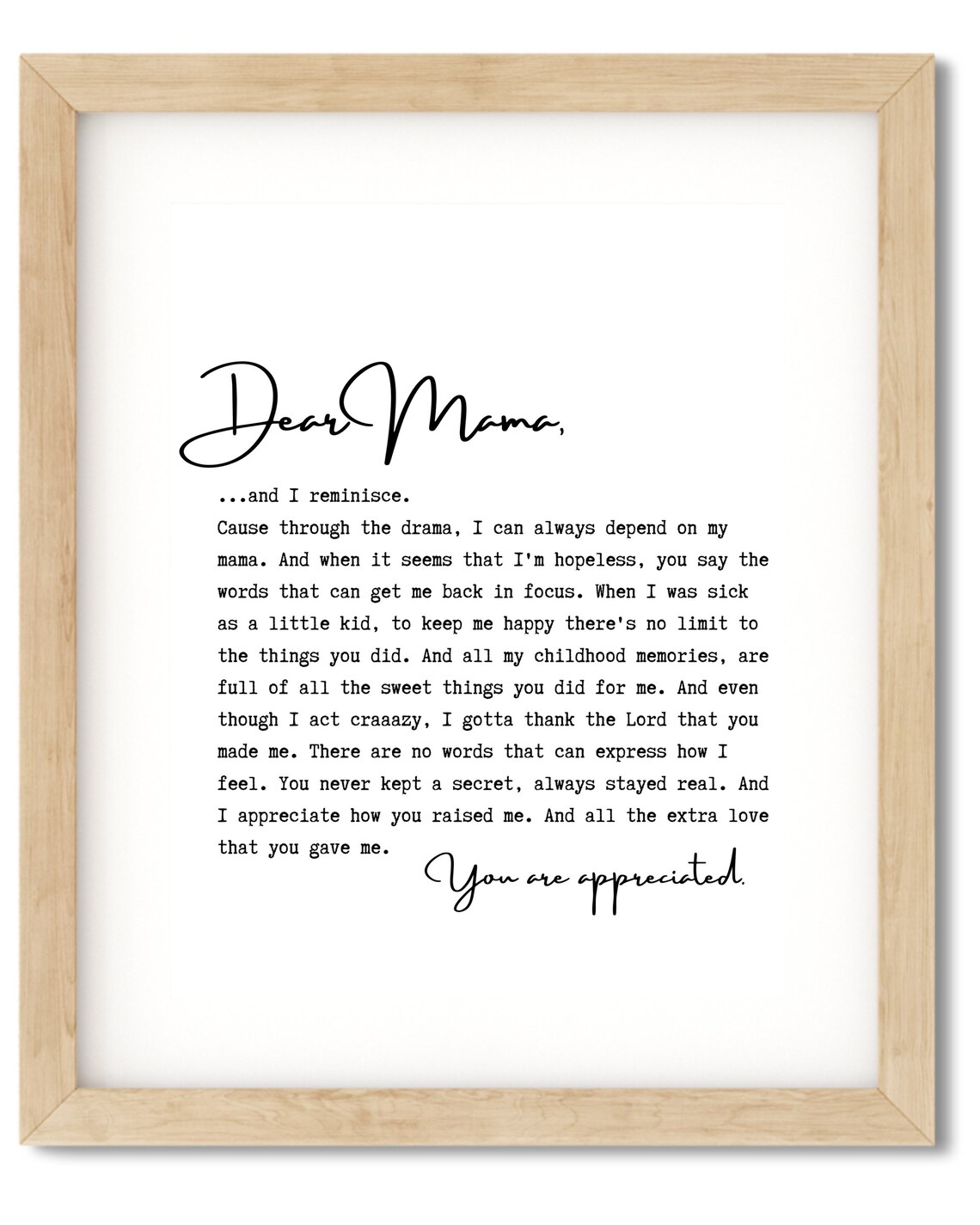 Dear Mama Wall Art Dear Mama by Tupac Print Rap Lyrics - Etsy