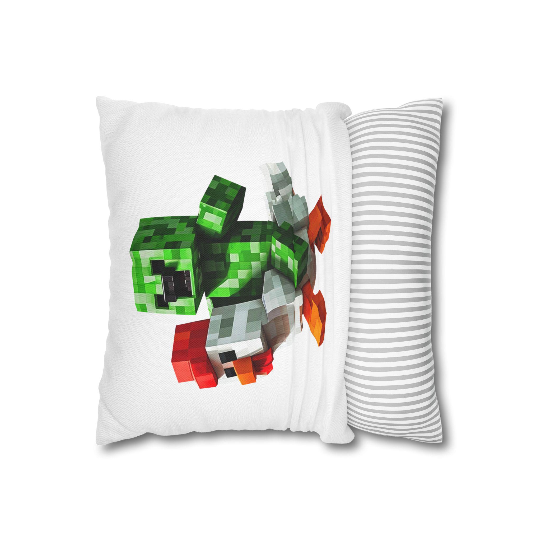 Minecraft Creeper Riding a Chicken Square Pillowcase, Cozy Gamer Decor ...