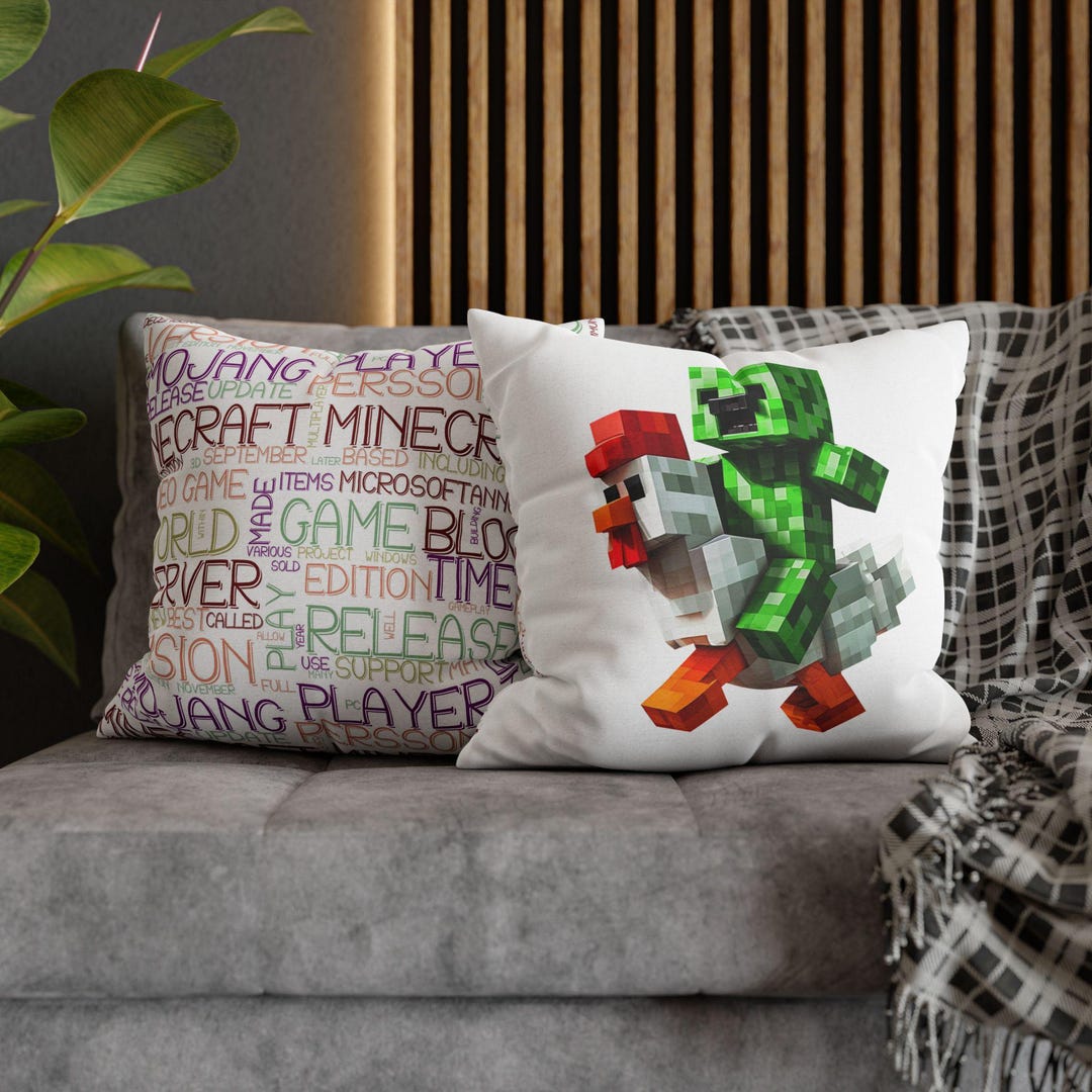 Minecraft Creeper Riding a Chicken Square Pillowcase, Cozy Gamer Decor ...