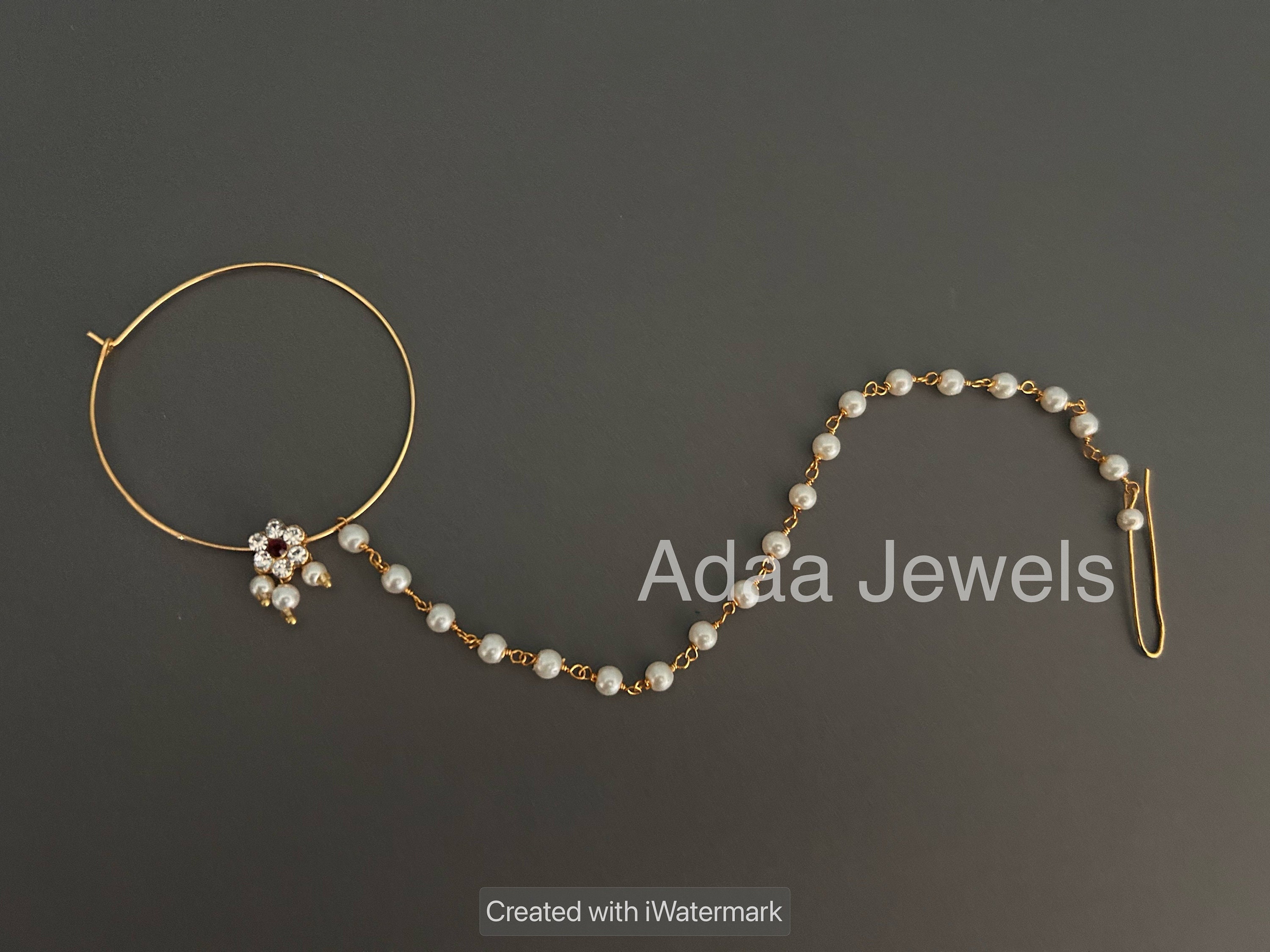 Indian Jewelry Nose Ring Green Nath Gold Plated Chain Sabyasachi Adaa Jewel Pakistani Bridal Jewelry Personalised Jewels Big Pearl Nathni Etsy