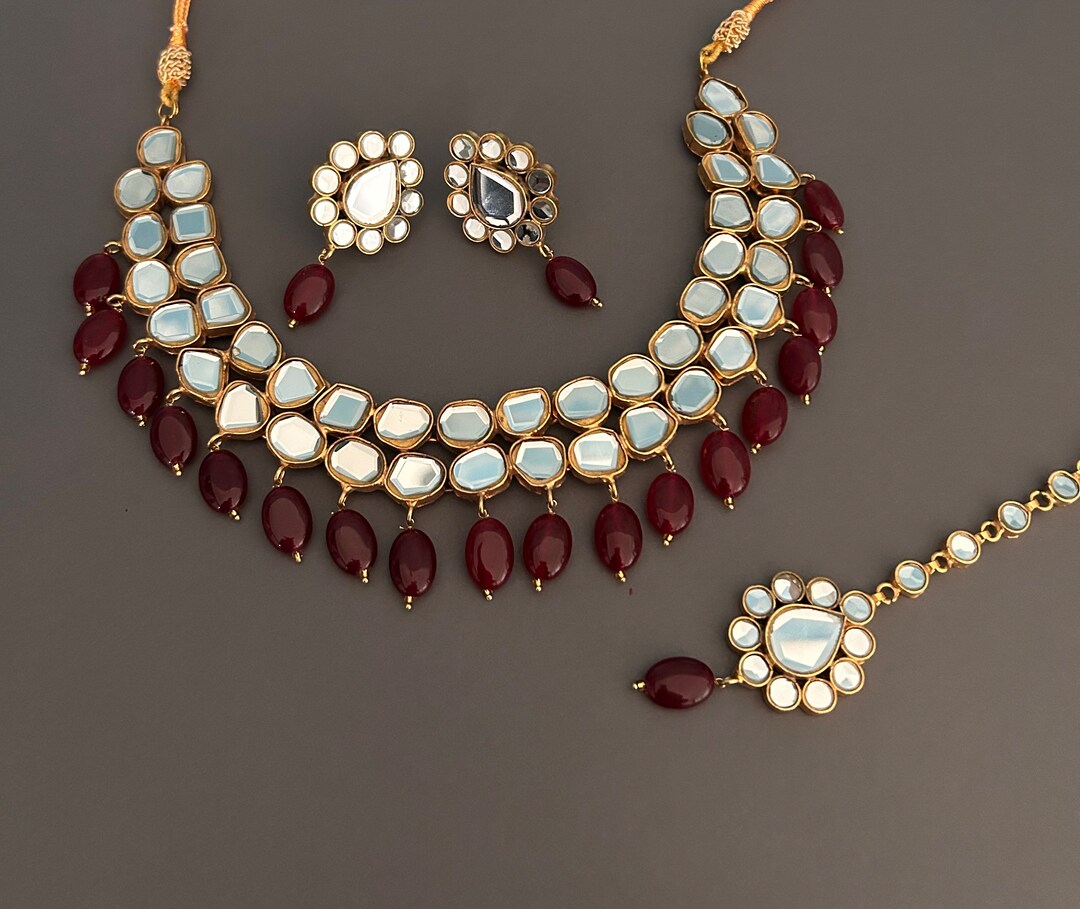 Indischer Schmuck Halskette Set Hochzeit pakistanische altrosa - Etsy ...