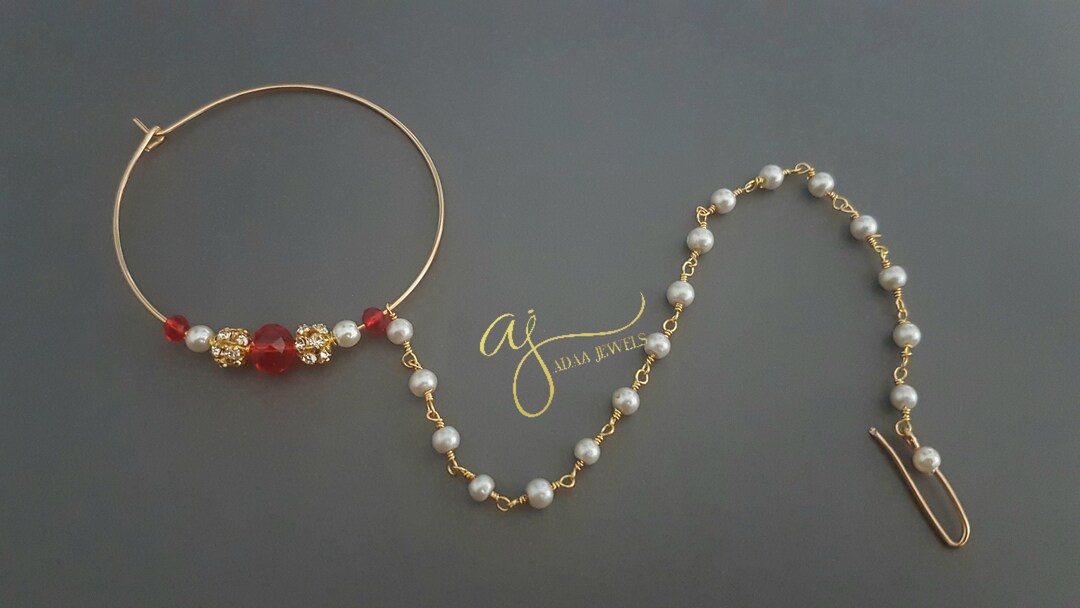 Indian Jewelry Nose Ring Nath Gold Plated Chain Sabyasachi Adaa Jewel