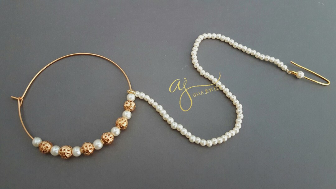 Indian Nose Ring Nath, Studs, Hoops Gold Plated Chain Sabyasachi Adaa ...