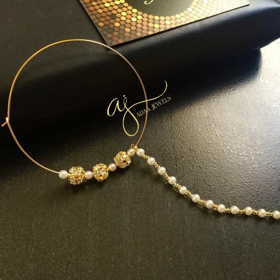 Indian Jewelry Nose Ring Nath Gold Plated Chain Sabyasachi Adaa Jewel