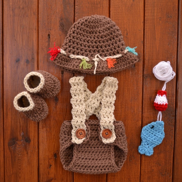 Fishing Crochet Baby Hat and Diaper Cover - Etsy