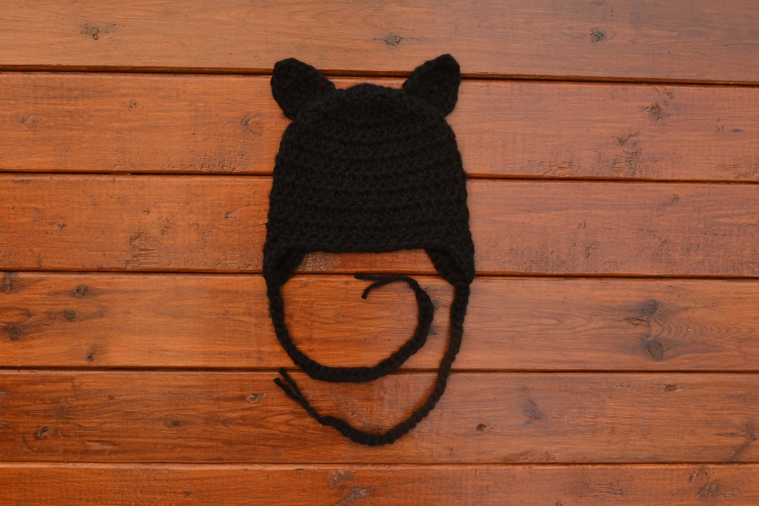 Black Cat Hat Baby Cat Hat Newborn Cat Hat Crochet Black Cat Hat ...