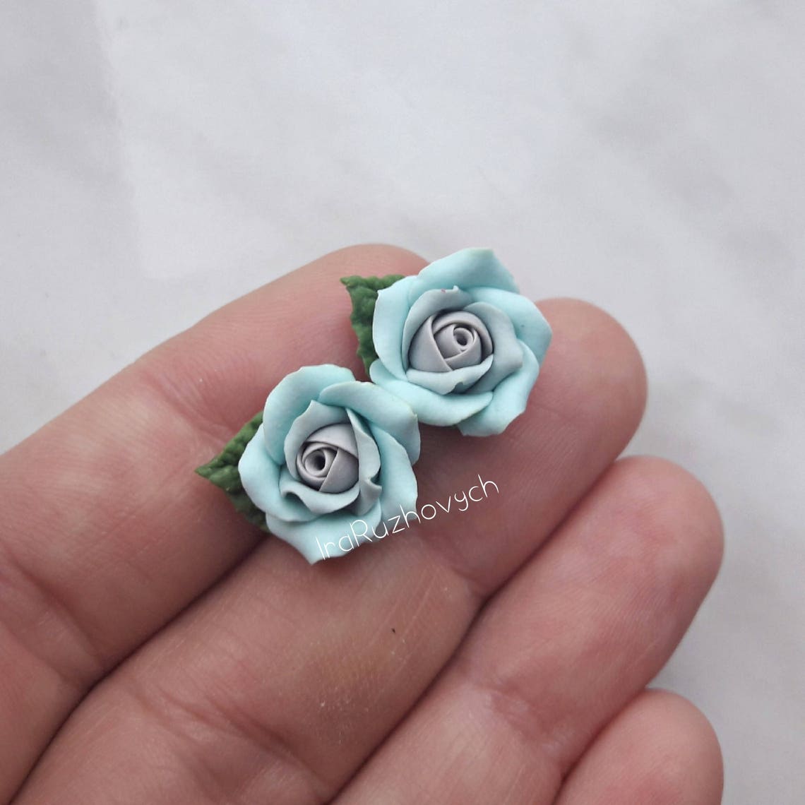 Stud Earrings Blue Gray Rose - Etsy