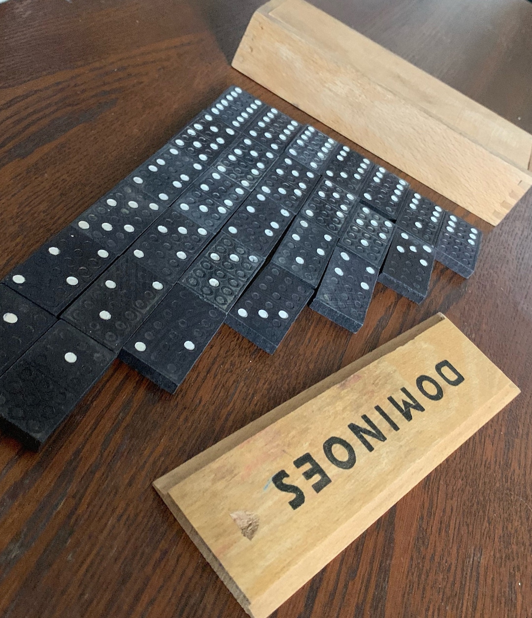 Vintage Wooden Boxed Dominoes - Etsy