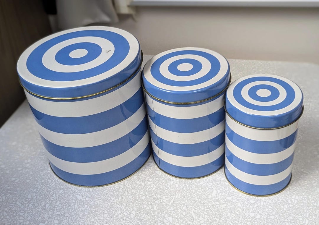 Blue & White Striped Tin Trio - Etsy