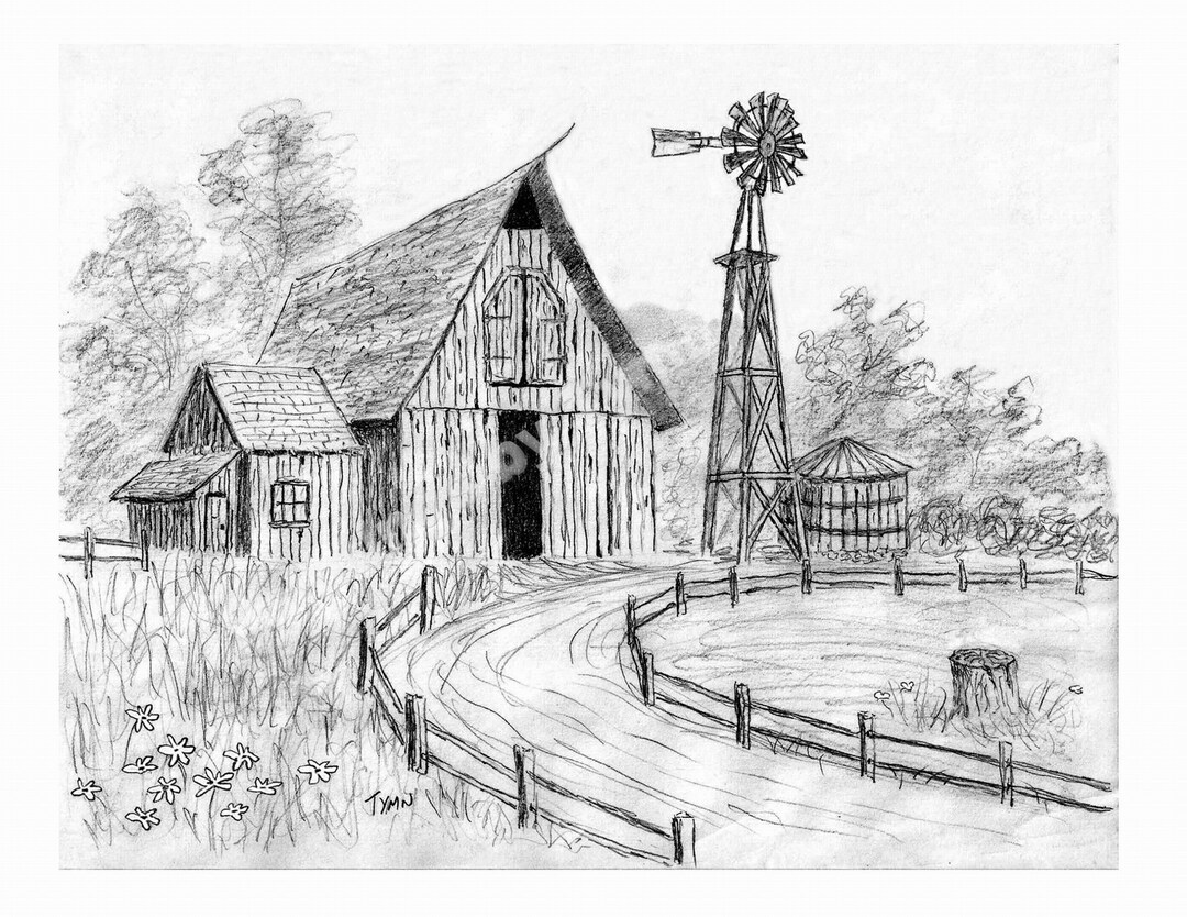 Paintings by Tymn - Barn With Windmill - Digital Download - Etsy
