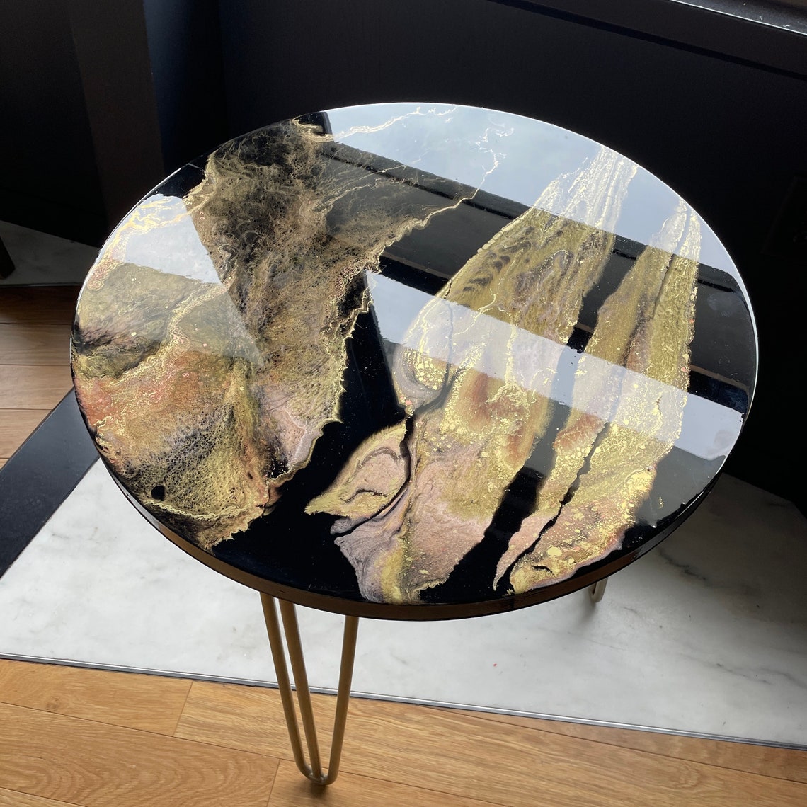 Black Gold Metallic Blush Side Table 23 With Hairpin Legs - Etsy