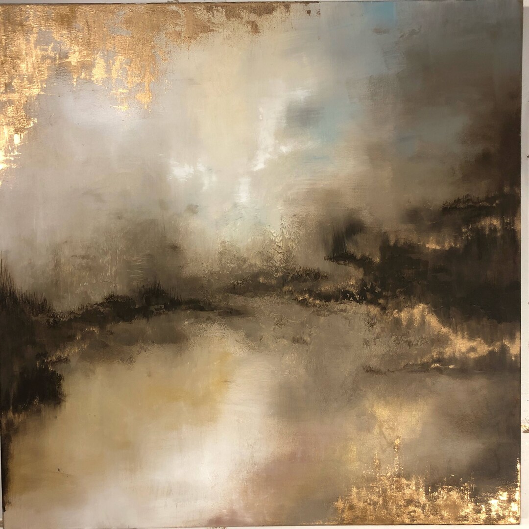 Large Gold Leaf Abstract Painting 36 X 36 far and Away by ...