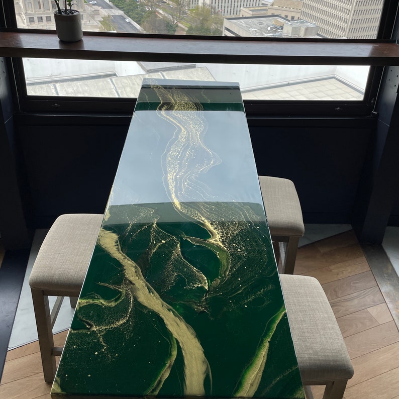 Custom Emerald Green, Gold, Black Console Bar Coffee Narrow Thin Resin ...
