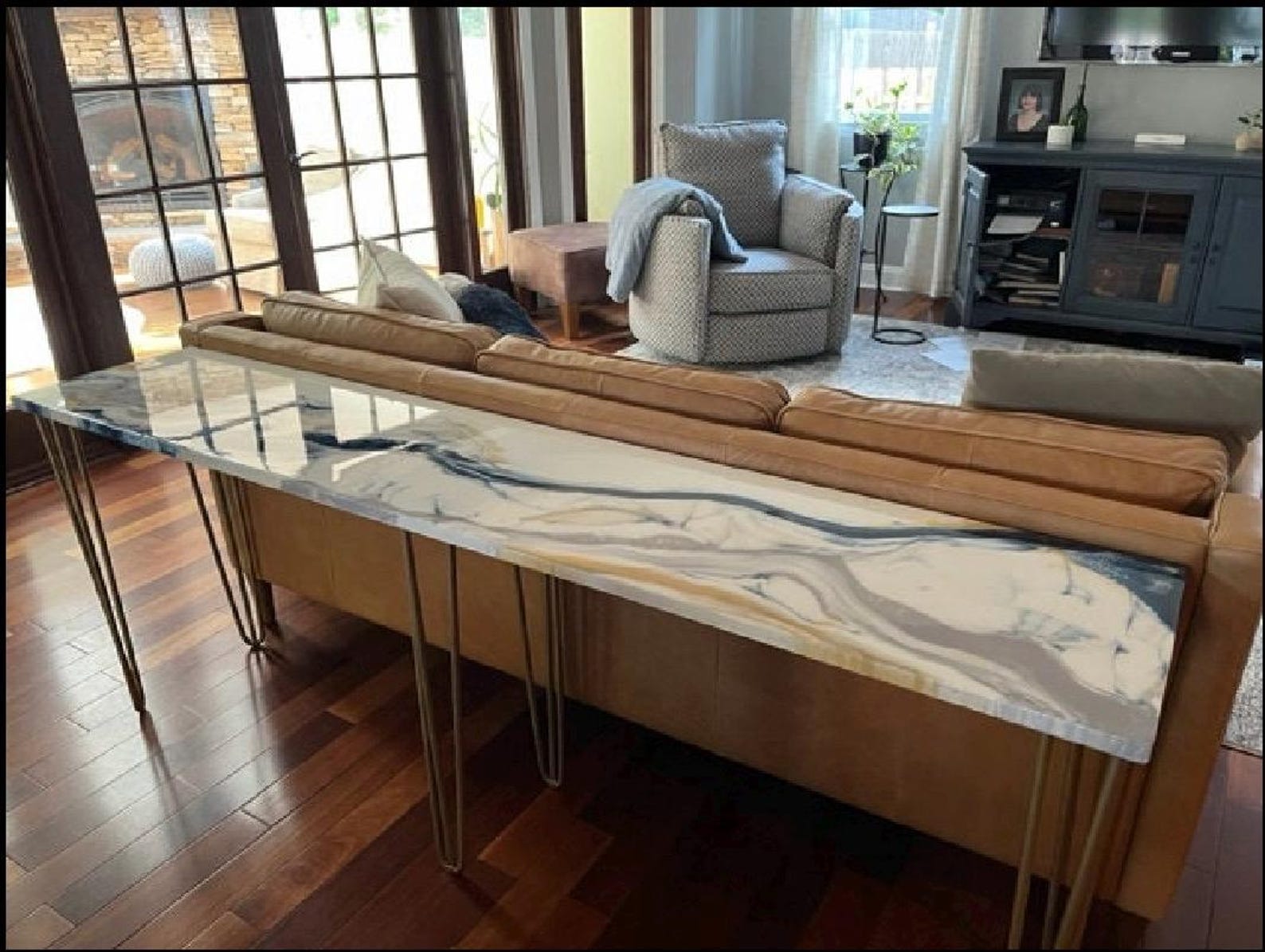 Resin Console Table – Navy Gold Mint Epoxy, Hairpin Legs, Handmade ...