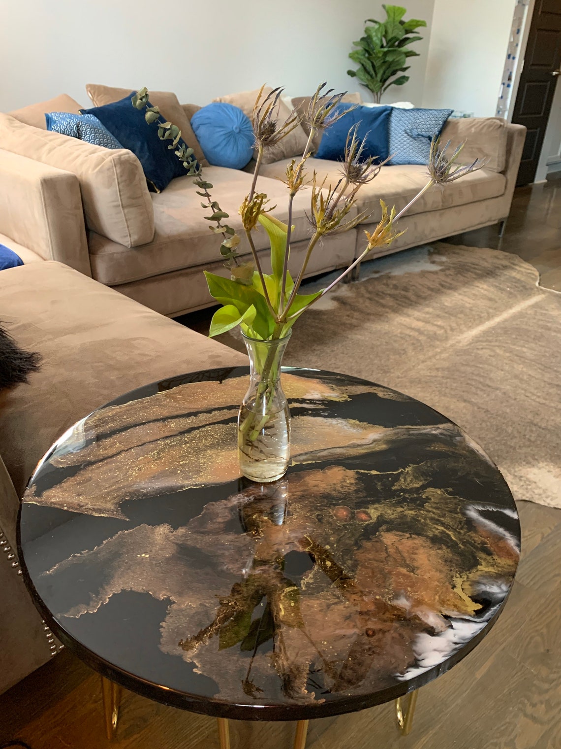 Black Gold Metallic Blush Side Table 23 With Hairpin Legs - Etsy