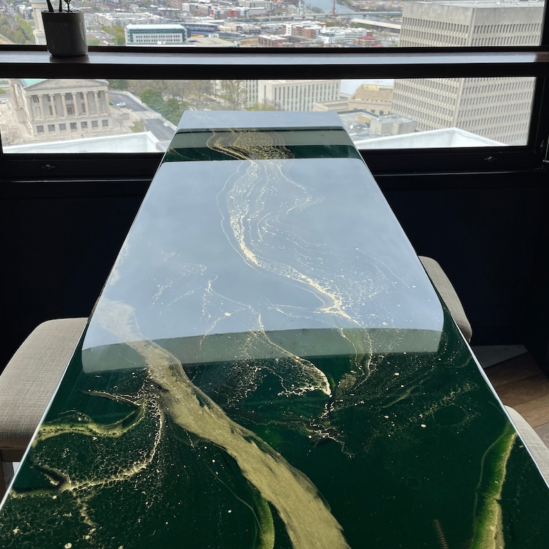 Custom Emerald Green, Gold, Black Console Bar Coffee Narrow Thin Resin ...