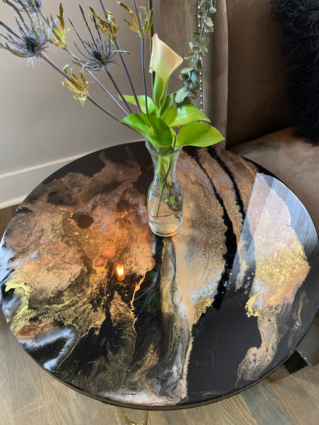 Black Gold Metallic Blush Side Table 23” With Hairpin Legs - Etsy