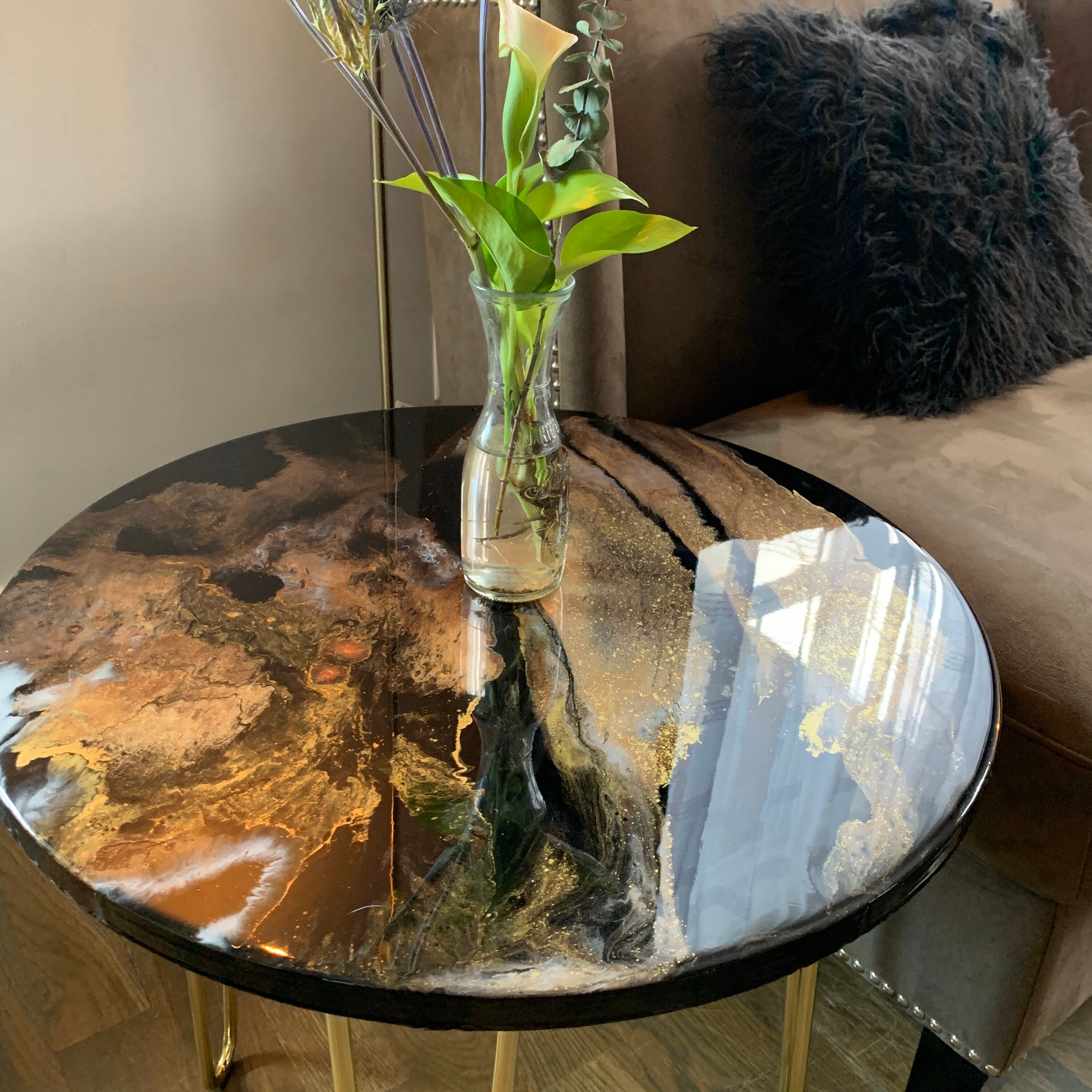 Black Gold Metallic Blush Side Table 23” With Hairpin Legs - Etsy