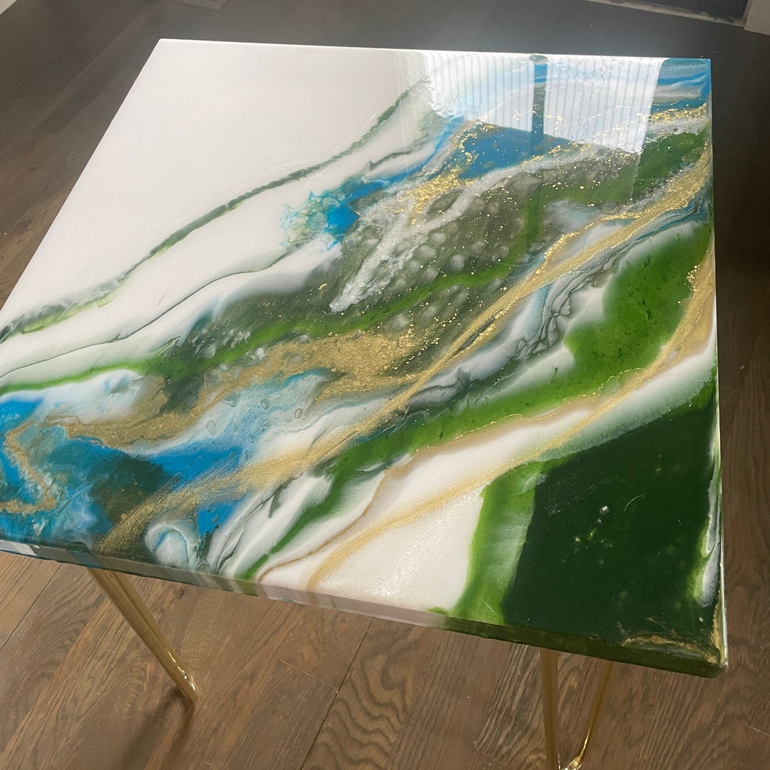 20" X 20" Square Green Gold Resin Side Table With Hairpin Legs MTO - Etsy
