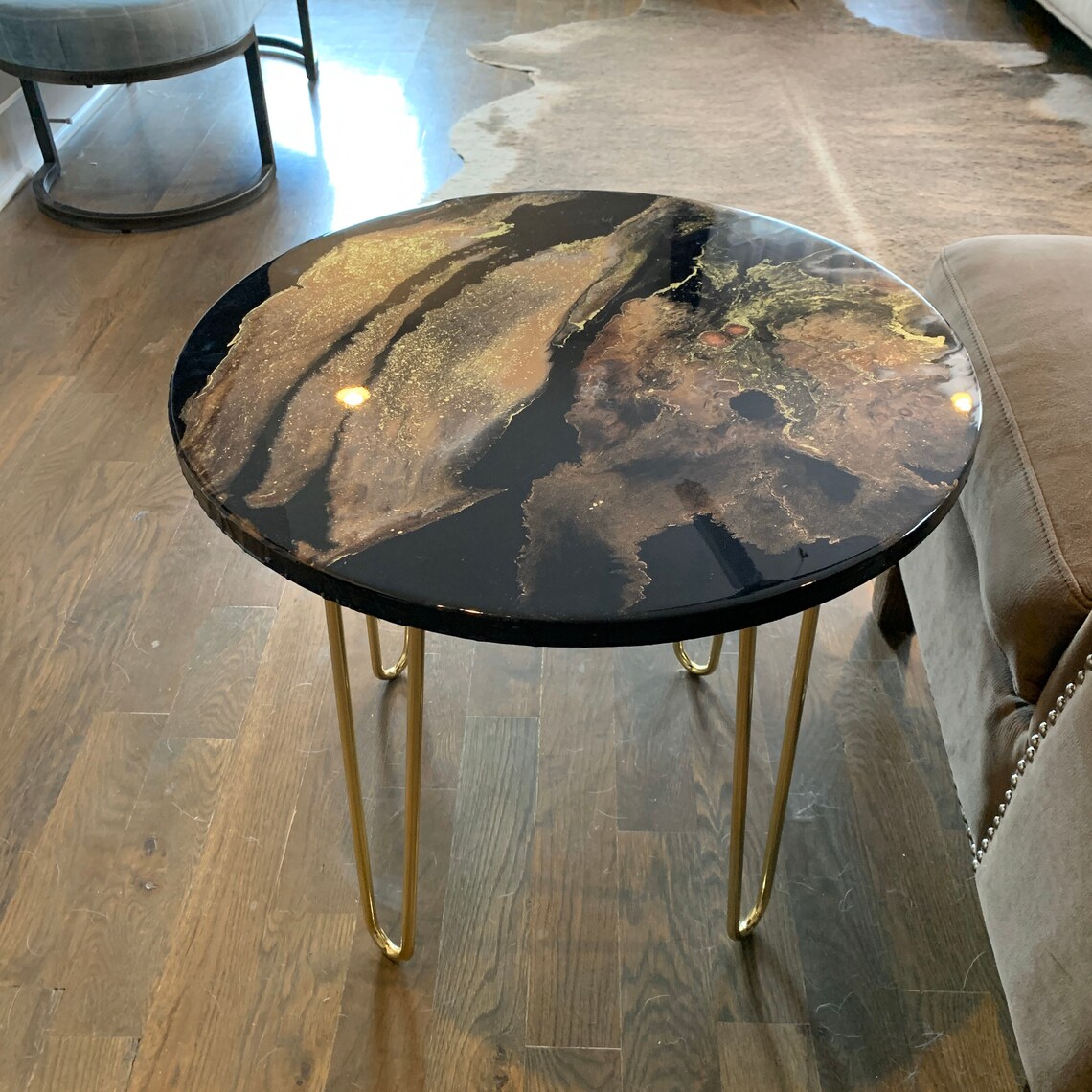 Black Gold Metallic Blush Side Table 23 With Hairpin Legs - Etsy