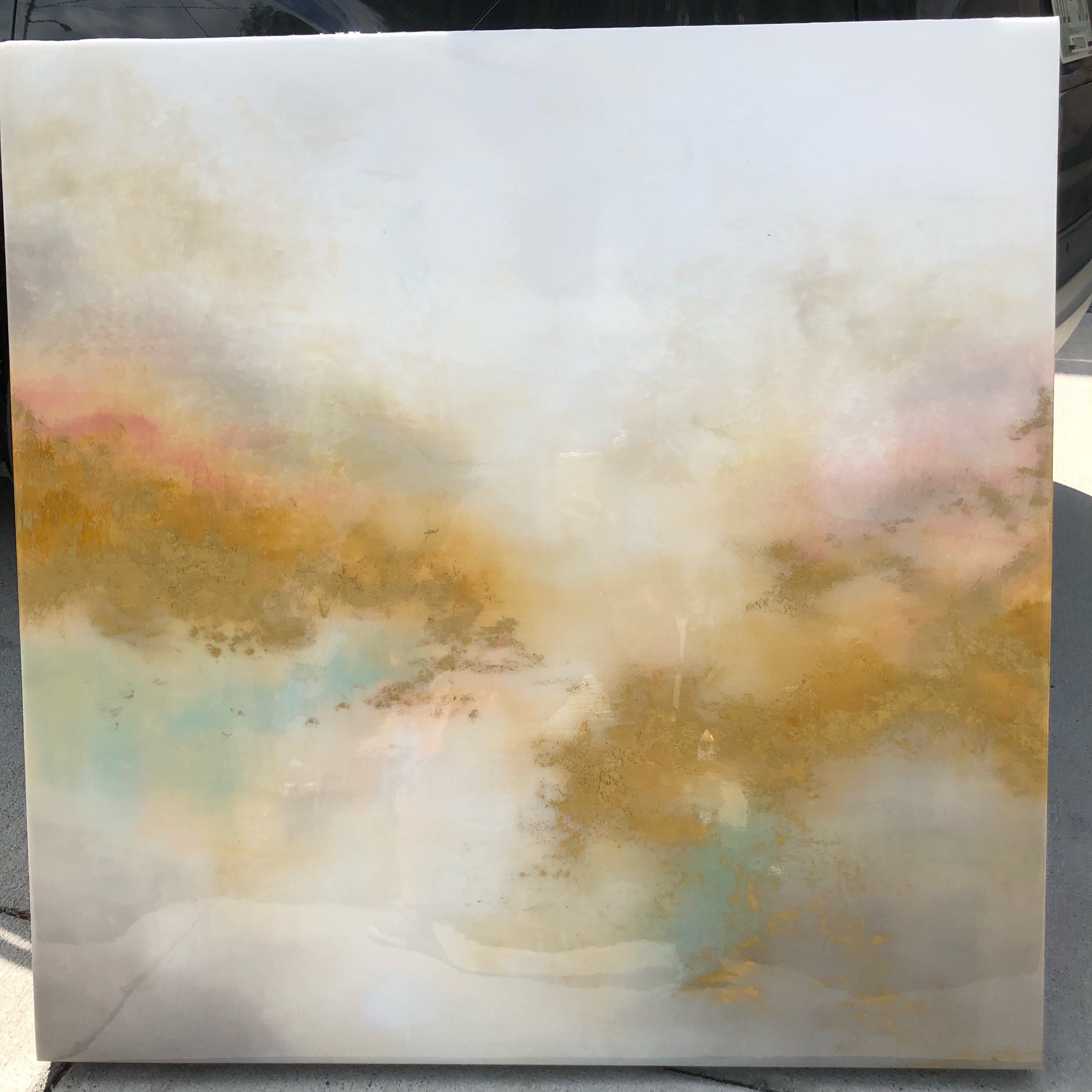 Resin Gold Abstract White Painting "reflections" Landscape 36" X 36 ...