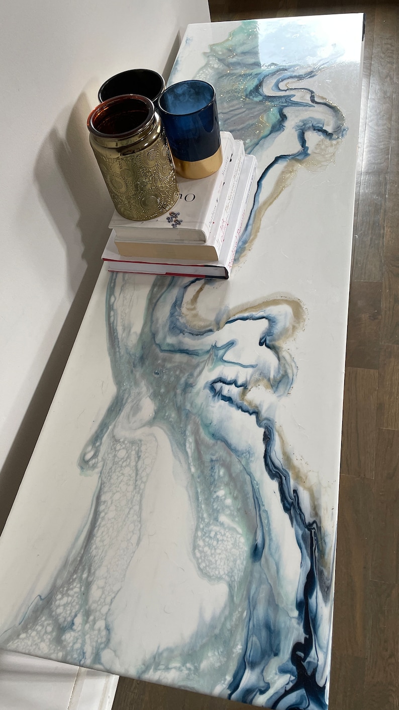 Resin Console Table – Navy Gold Mint Epoxy, Hairpin Legs, Handmade ...