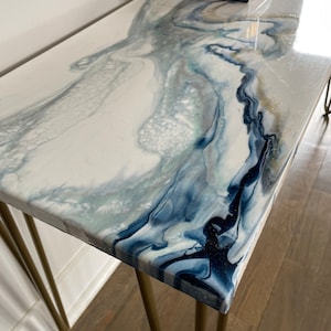 Resin Console Table – Navy Gold Mint Epoxy, Hairpin Legs, Handmade ...