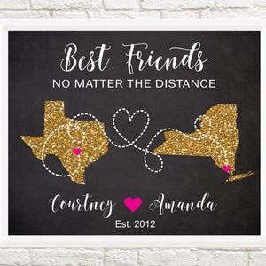 Best Friend Map, Long Distance Friendship Map, Friends Moving Away ...