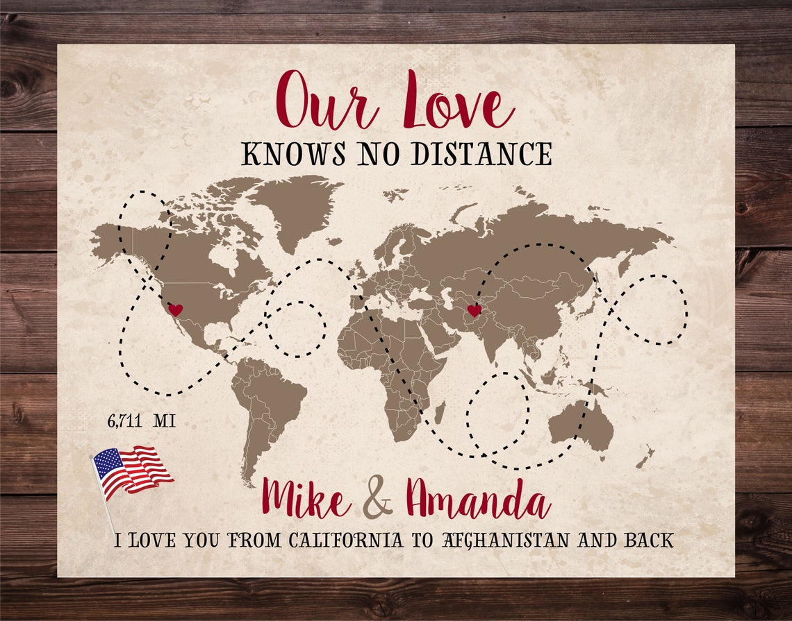 Long Distance Relationship Map World Map Deployment Gift | Etsy