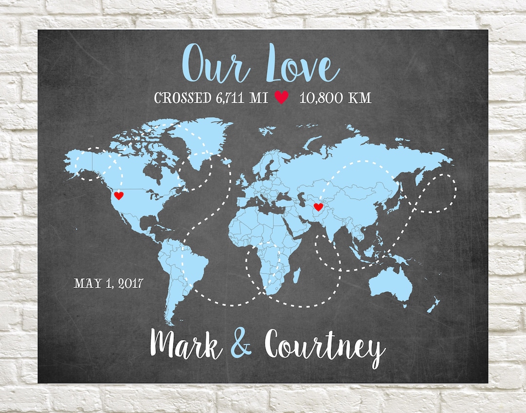 Long Distance Relationship Map, World Map, Deployment Gift ...