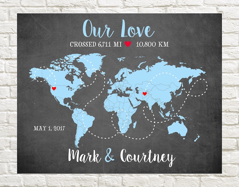 Long Distance Relationship Map World Map Deployment Gift | Etsy