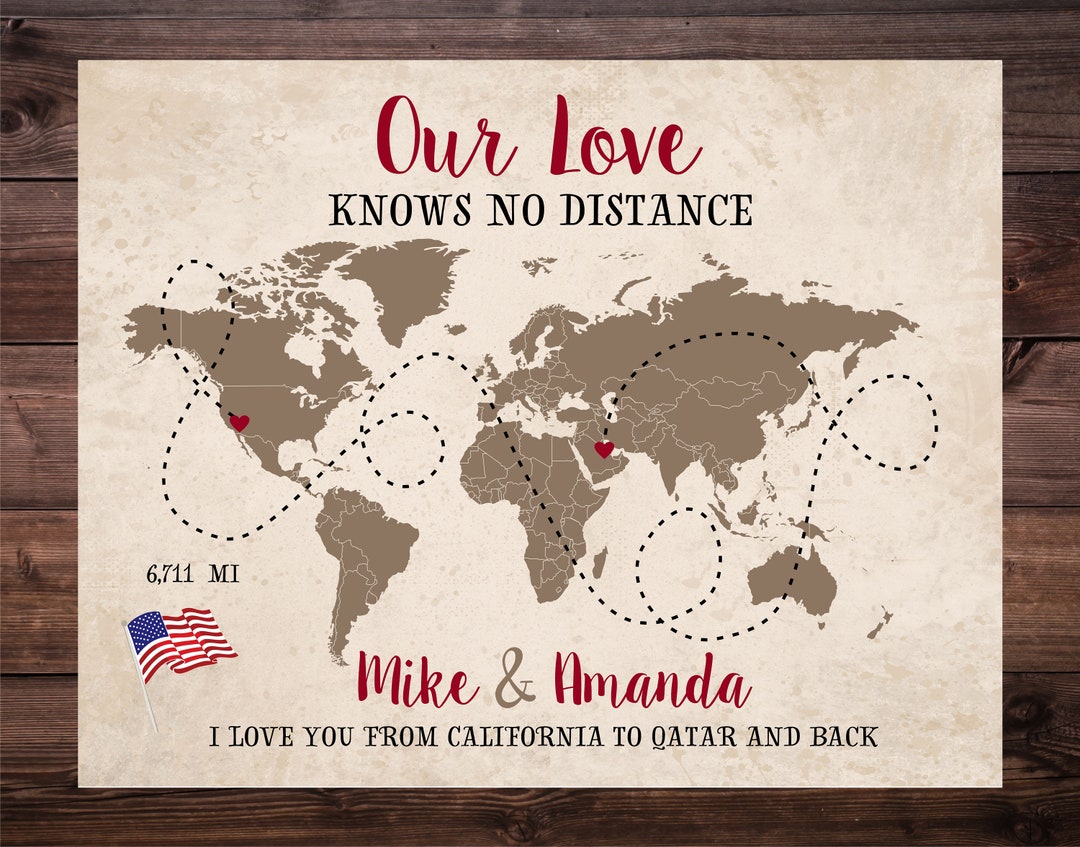 Long Distance Relationship Map, World Map, Deployment Gift ...