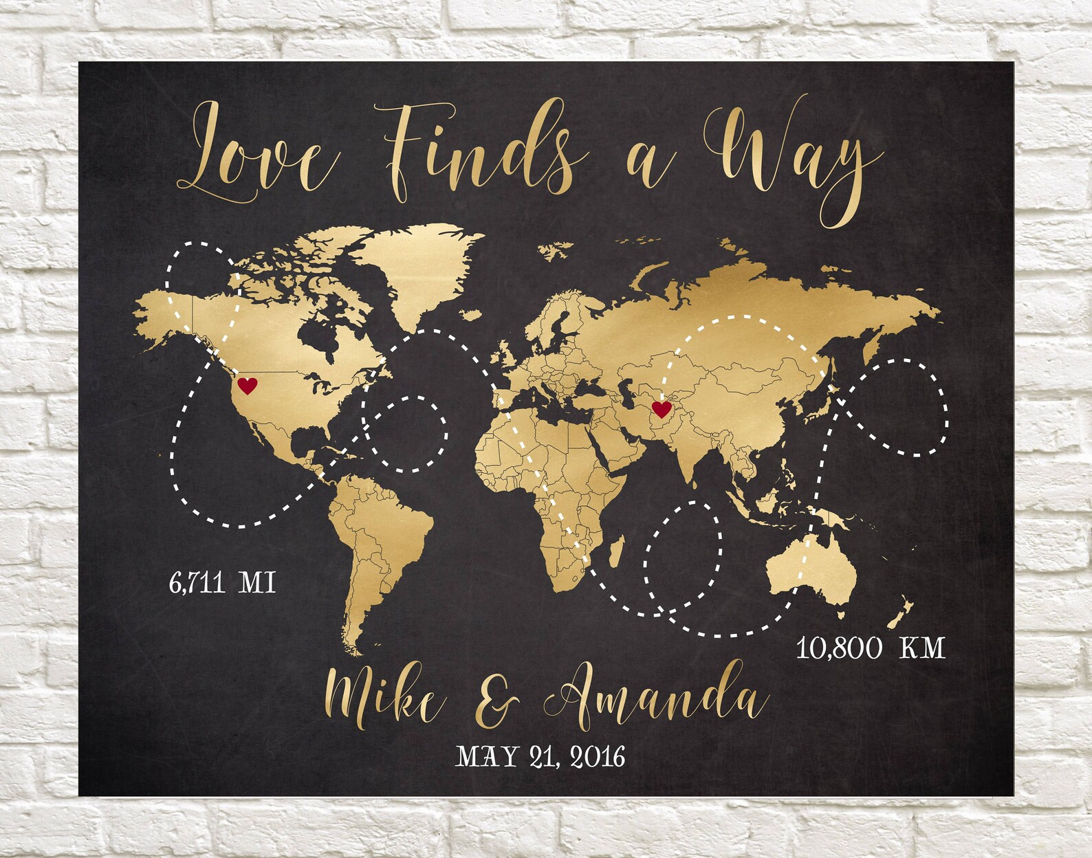 Long Distance Relationship Map, World Map, Deployment Gift ...