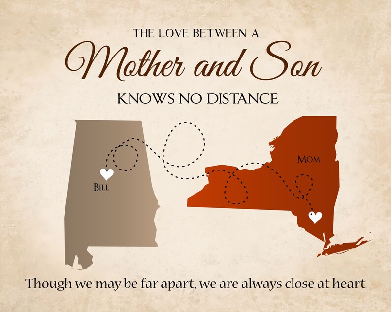 Mother's Day Gift for Mom Long Distance Mother Son Map - Etsy