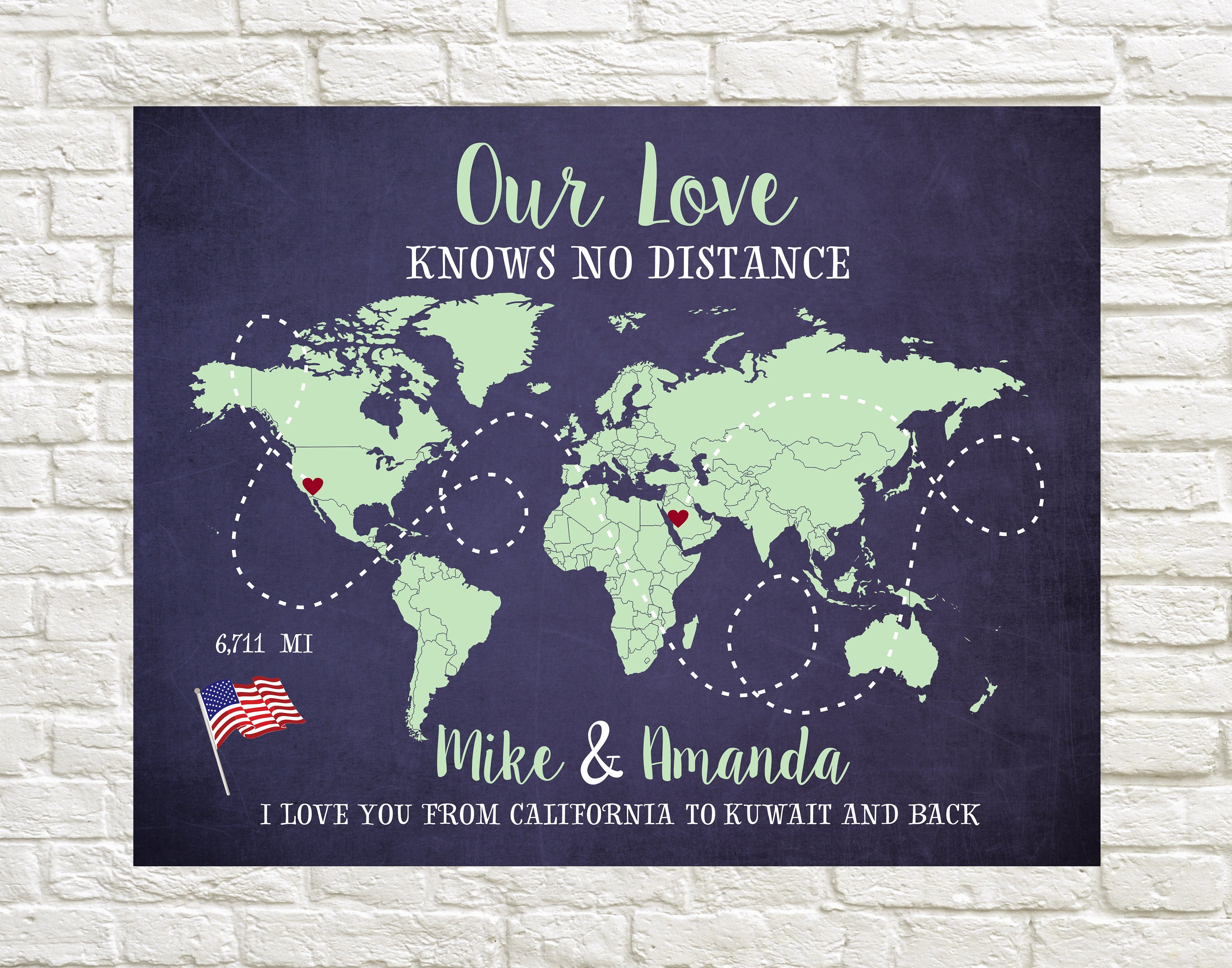 Long Distance Relationship Map, World Map, Deployment Gift ...