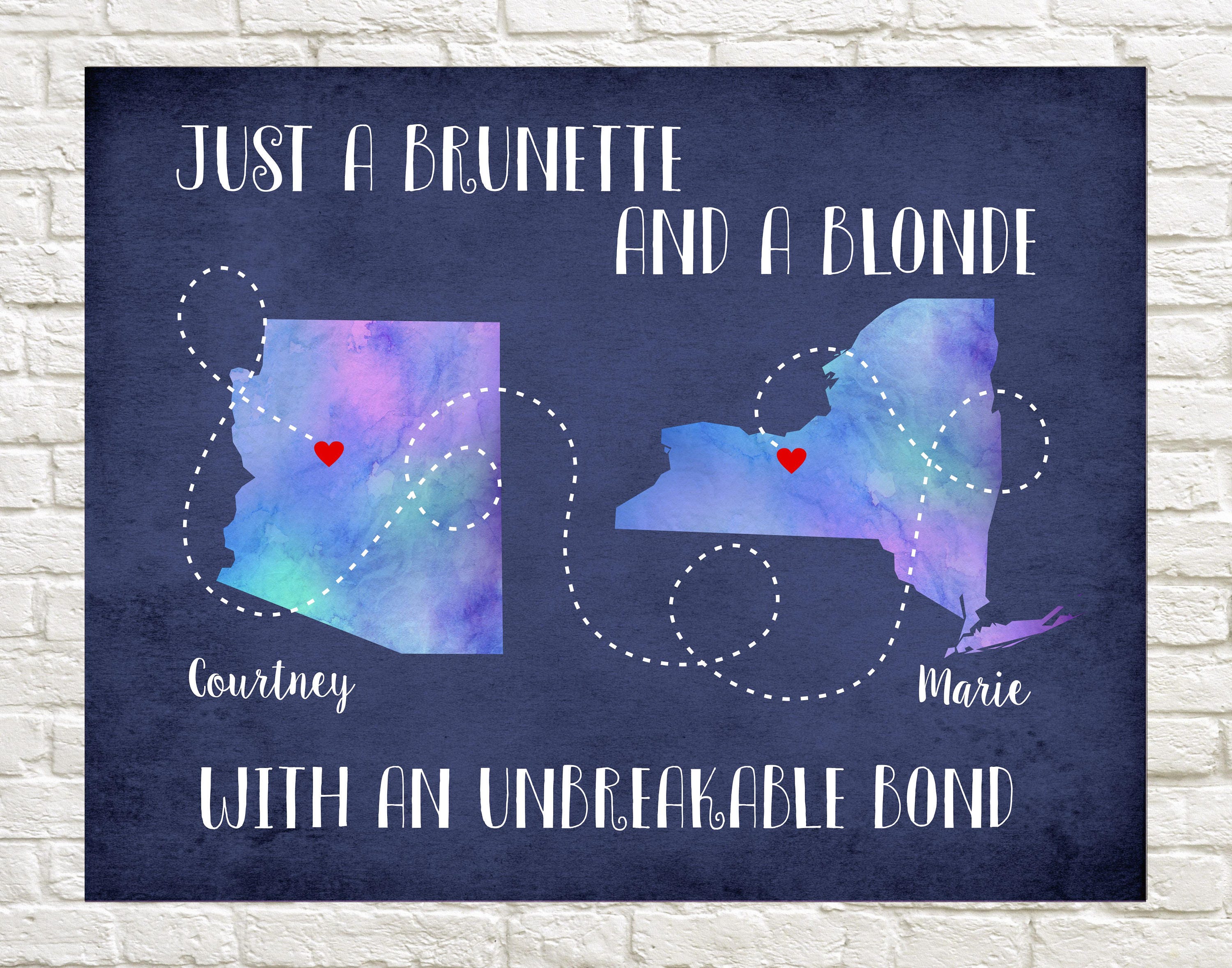 Best Friend Map Just a Brunette and a Blonde Long Distance | Etsy